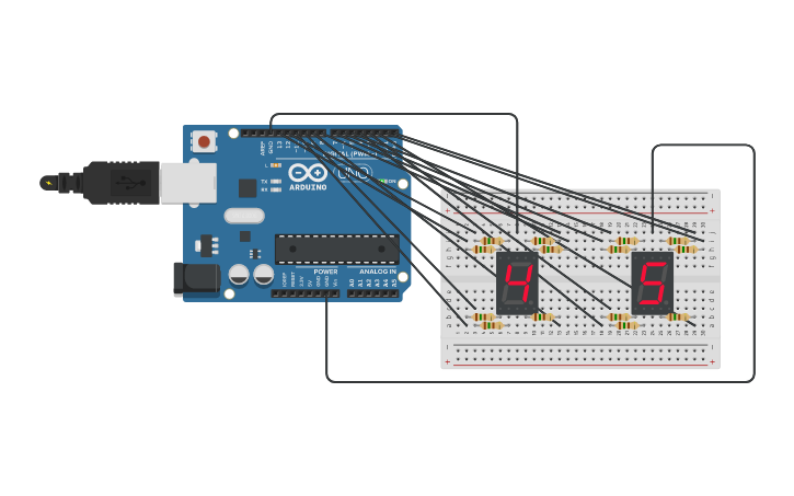 Circuit design Copy of Display 7 segmentos - atividade Geísa | Tinkercad