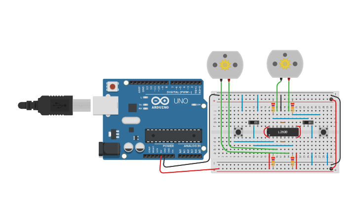 Circuit design Puente H 2 motores alineados5V - Tinkercad