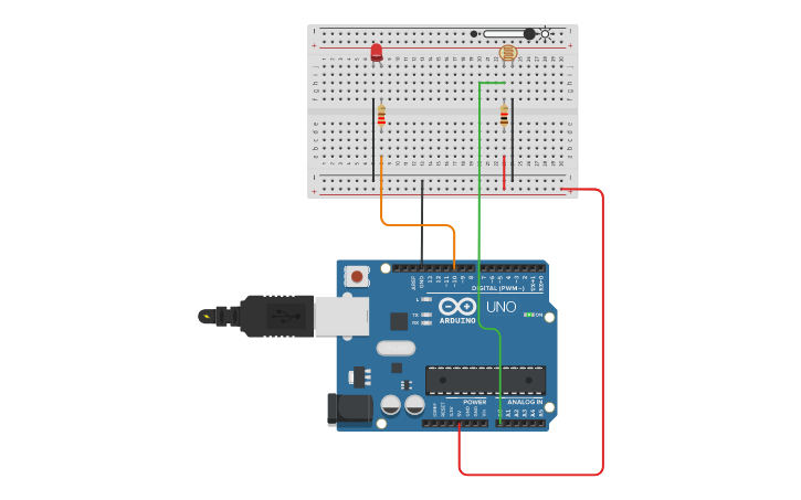 Circuit design Arduino Led e Fotoresistenza - Tinkercad