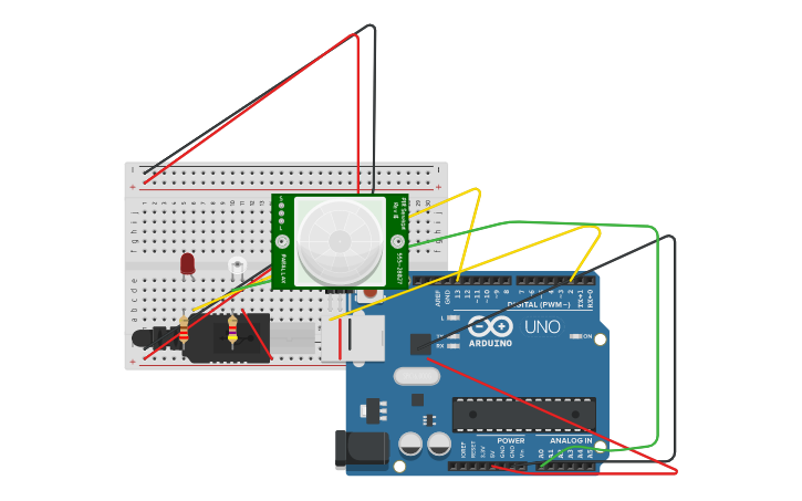 Circuit design Light and absence of motion detector - Tinkercad