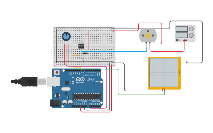 Circuit design Controlando um motor CC - Tinkercad