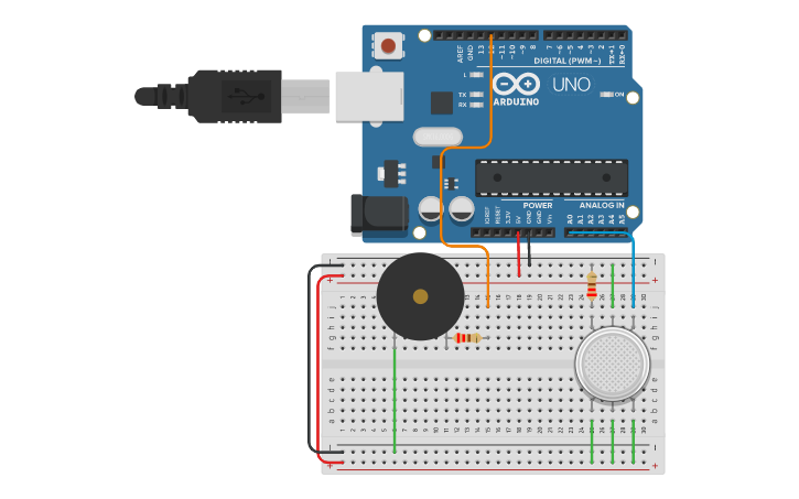 Circuit design sensor de gas | Tinkercad