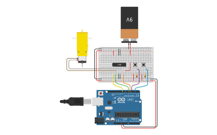 Circuit design Ponte H com L239D para ligar 1 motor DC - Tinkercad