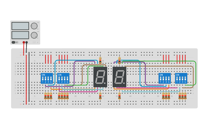 Circuit design DISPLAY 7 SEGMENTOS ÁNODO Y CÁTODO COMÚN ALEJANDRA FONSECA - Tinkercad