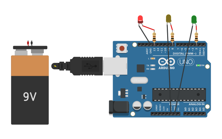 Circuit Design Aurduino Traffic Lights Tinkercad