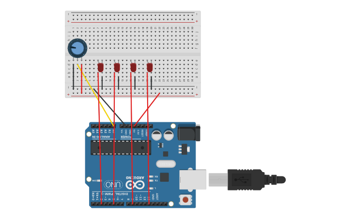 Circuit design Part 2. The Potentiometer and LEDs | Tinkercad