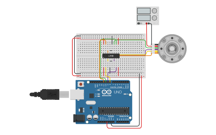 Circuit design motor paso a paso - Tinkercad
