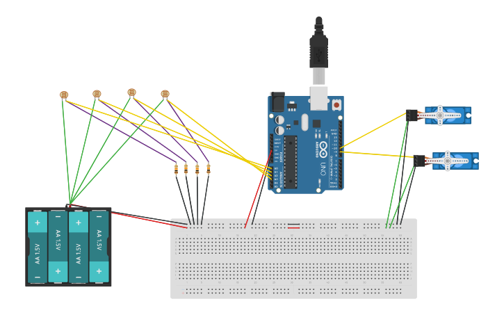 Circuit design Retractable Solar Panels - Tinkercad