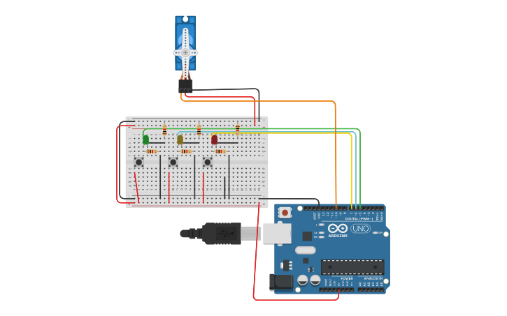 Circuit design Copy of control de servo con pulsadores - Tinkercad