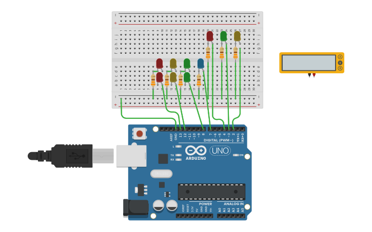Circuit design 3 Way Traffic Light Intersection - Tinkercad