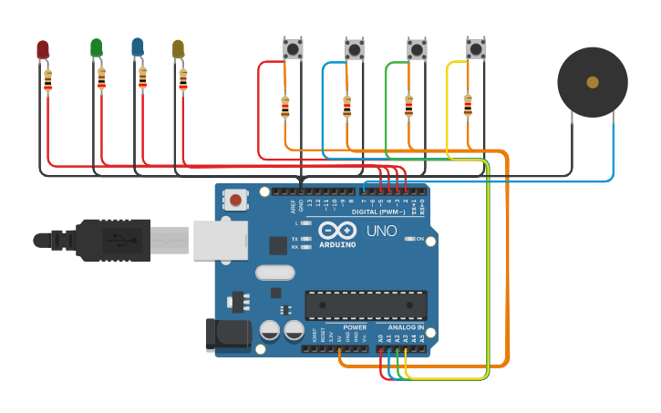 Circuit design Simón dice finidu - Tinkercad