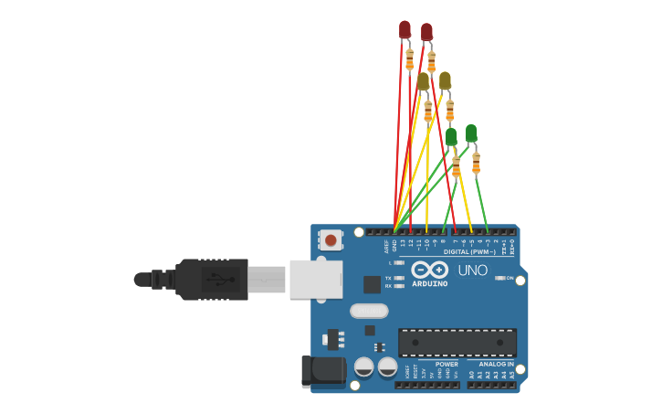 Circuit design Funcionamiento del Arduino por medio de un protoboard | Tinkercad