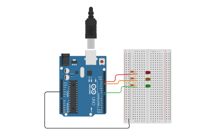 Circuit design Traffic light code - Tinkercad