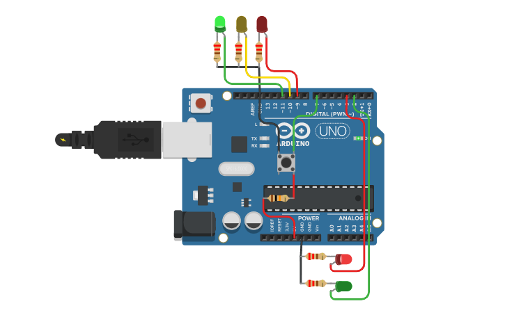 Circuit design Semáforo simples - Tinkercad