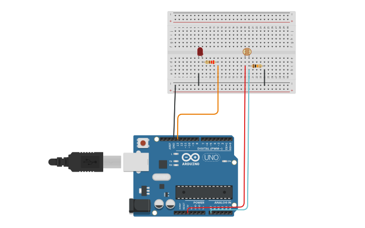 Circuit design PhotoResistor and Led - Tinkercad