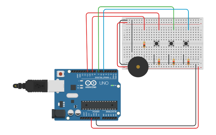 Circuit design actividad 3 buzzer | Tinkercad