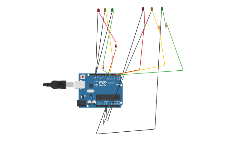 Circuit design Two way Traffic light system - Tinkercad