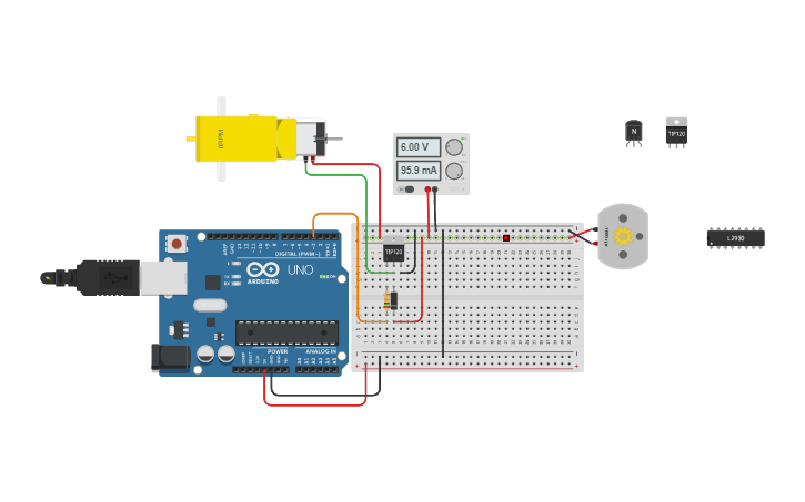 Circuit design motor - transistor - Tinkercad