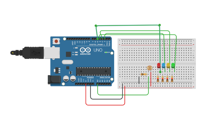 Circuit design Switch case with Leds | Tinkercad