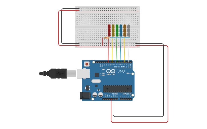 Circuit design Blinking lights - Tinkercad