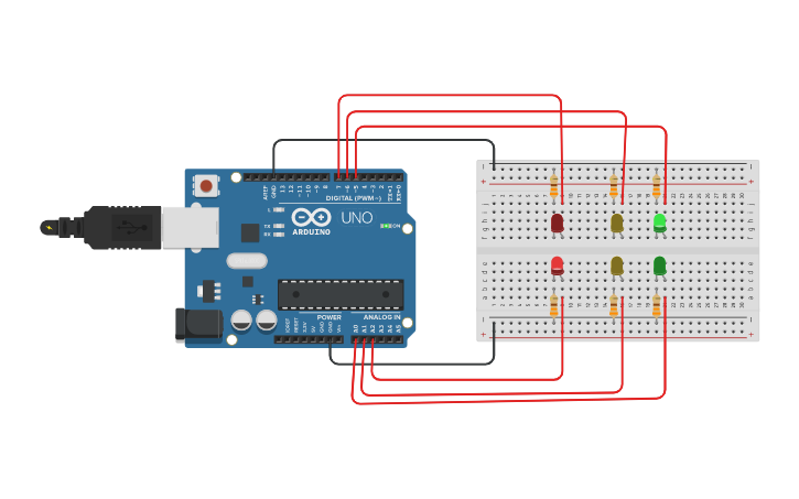 Circuit Design Semaforo Doble Tinkercad