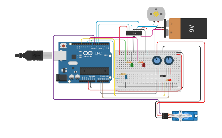 Circuit design Auto con joystick | Tinkercad