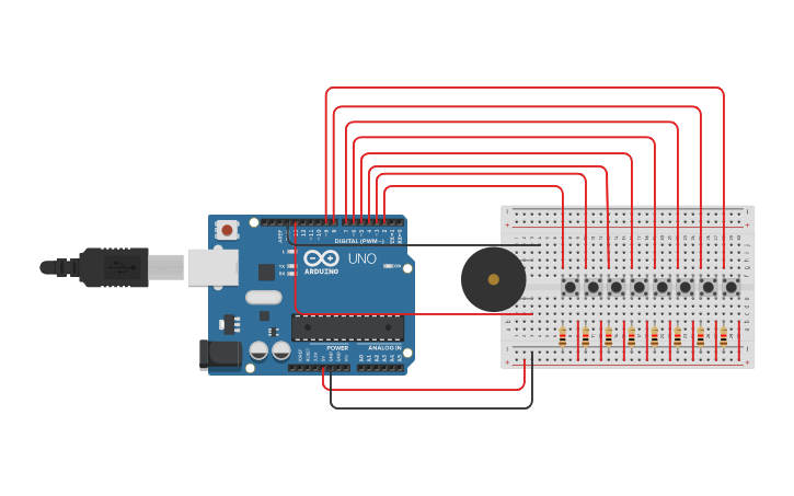 Circuit design piano - Tinkercad