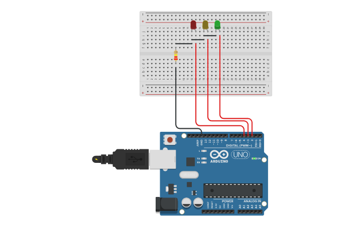 Circuit design semaforo arduino - Tinkercad