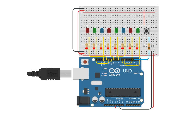 Circuit design Blinking LED Lights - Tinkercad