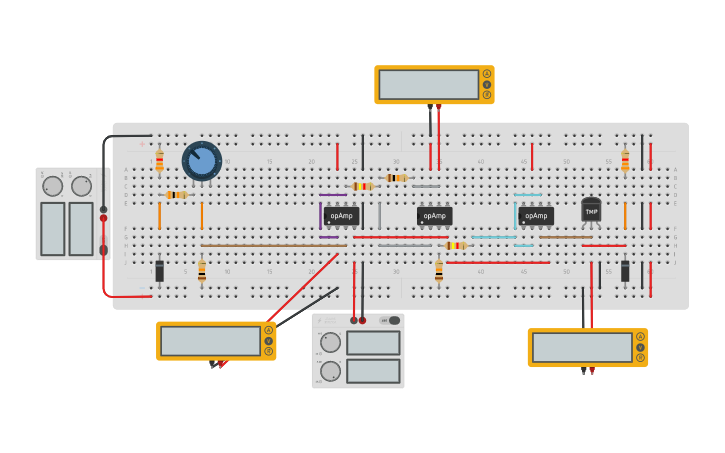 Circuit design Foravalle Condizionatore dei segnali per TMP 36 | Tinkercad