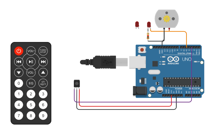 Circuit design simulasi IR remote TP - Tinkercad Circuit design simulasi IR remote TP - Tinkercad