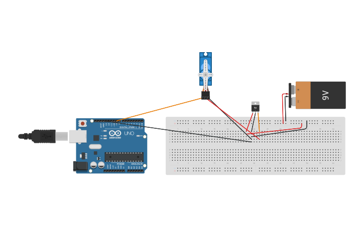 Circuit Design Servo Motor Rotation Using 9 V Battery Tinkercad