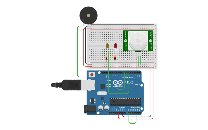Circuit design alarma anti ladrones - Tinkercad