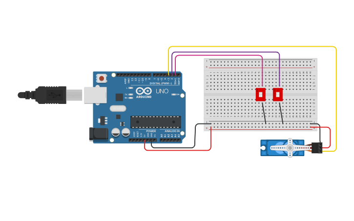 Circuit design Knezevic - kontrola servo motora s 2 sklopke | Tinkercad