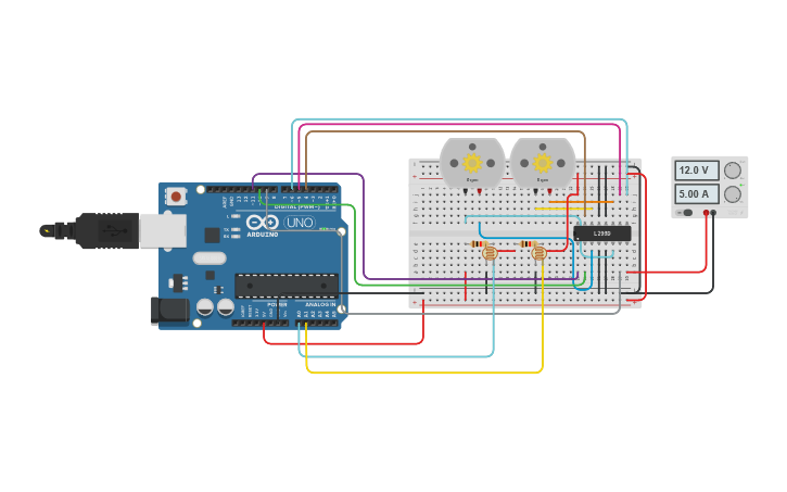 Circuit design Line Follower - Tinkercad
