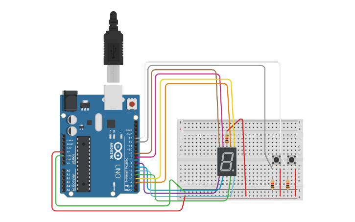 Circuit design seven segment display - Tinkercad