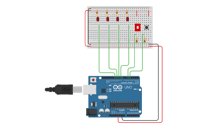 Circuit design Arduino simulator Shift register - Tinkercad
