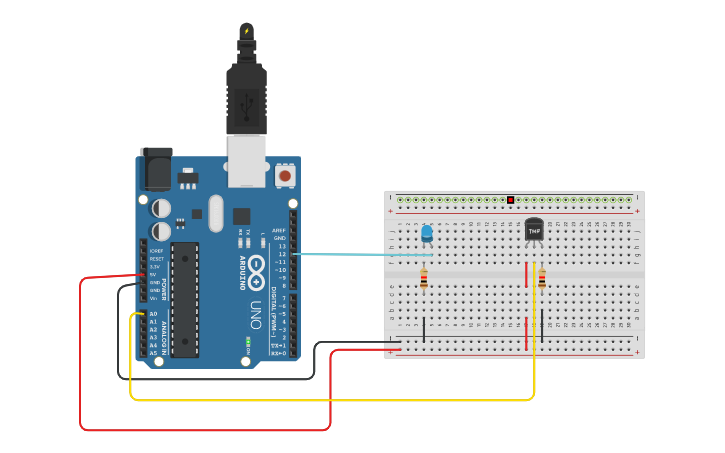 Circuit design led con sensor de temperatura - Tinkercad