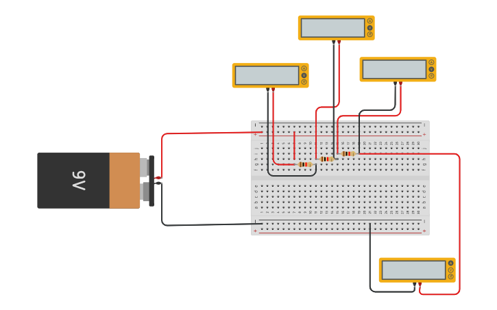 Circuit design Montaje práctico de un circuito en serie sobre placa protoboard - Tinkercad