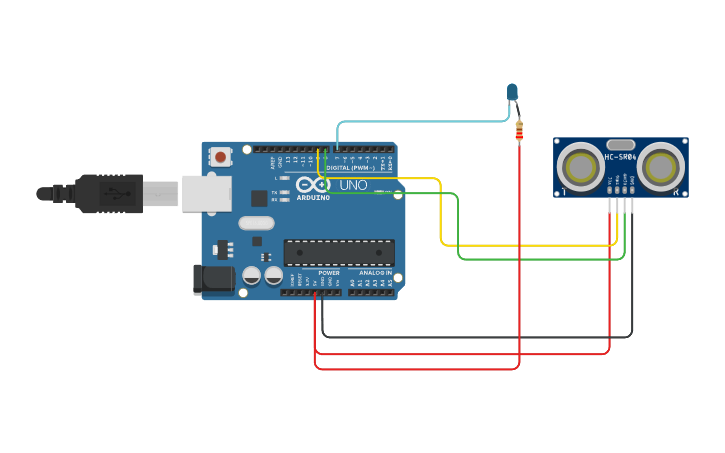 Circuit design Sensor Jarak - Tinkercad