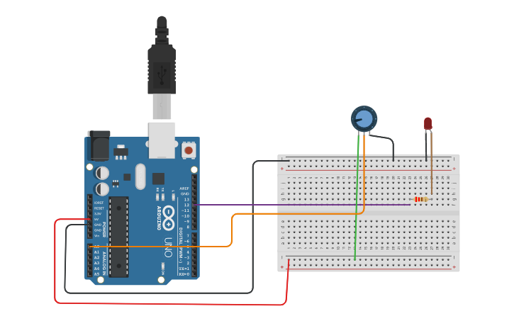 Circuit design led brightness - Tinkercad