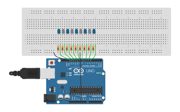 Circuit design Copy of pisca pisca Ciclo For | Tinkercad