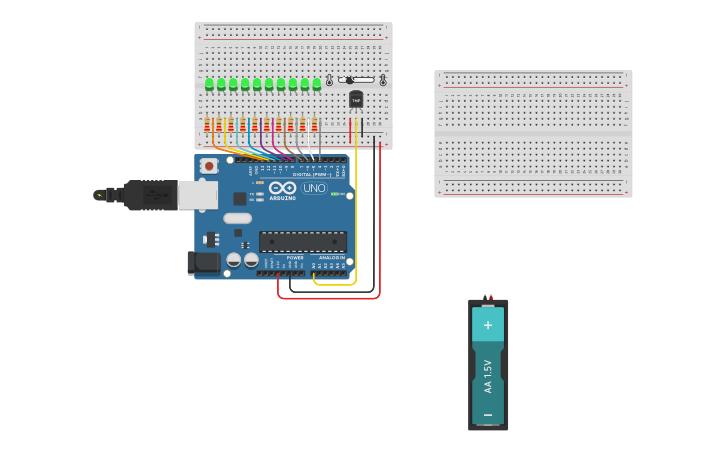 Circuit design Temperature Led bar | Tinkercad