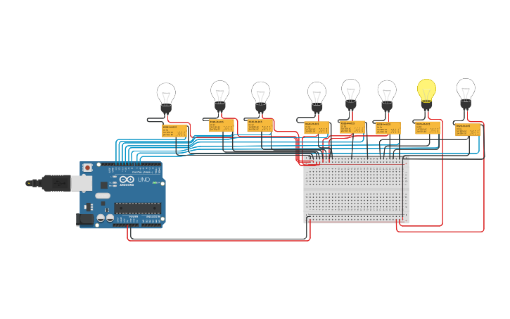 Circuit design SIMULACIÓN DE LUCES - Tinkercad
