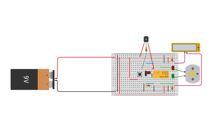 Circuit design relay control 2 button - Tinkercad