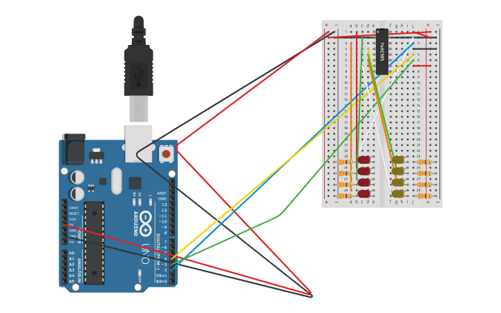 Circuit design Shift Register - Tinkercad