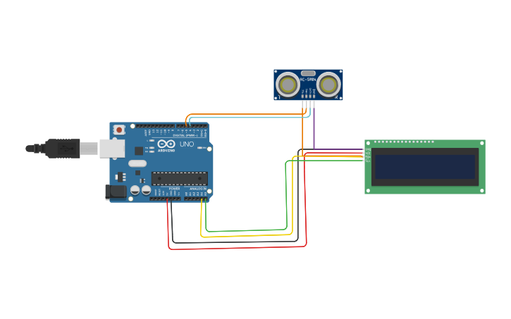 Circuit design ultrasonic sensor - Tinkercad