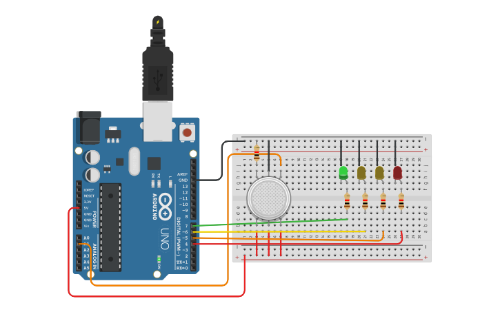 Circuit design Sensor de Gas | Tinkercad