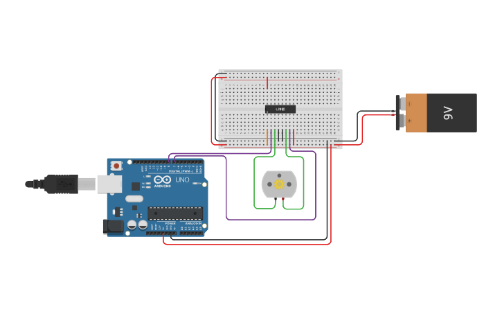 Circuit design L293D simple - Tinkercad