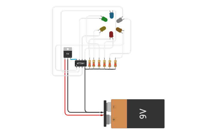 Circuit Design Attiny 5 Leds Tinkercad